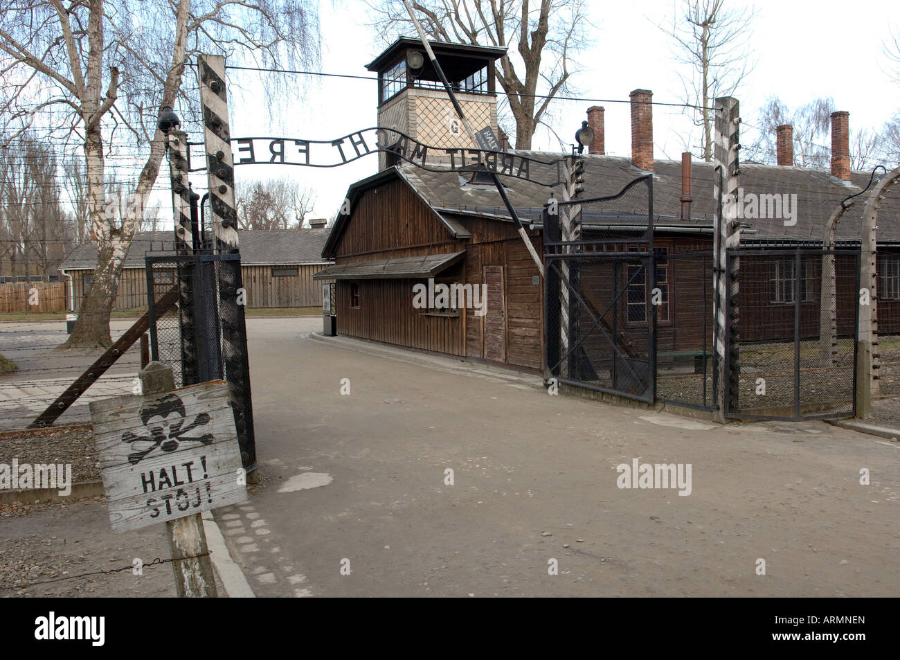 Main gate into Auschwitz Stock Photo - Alamy