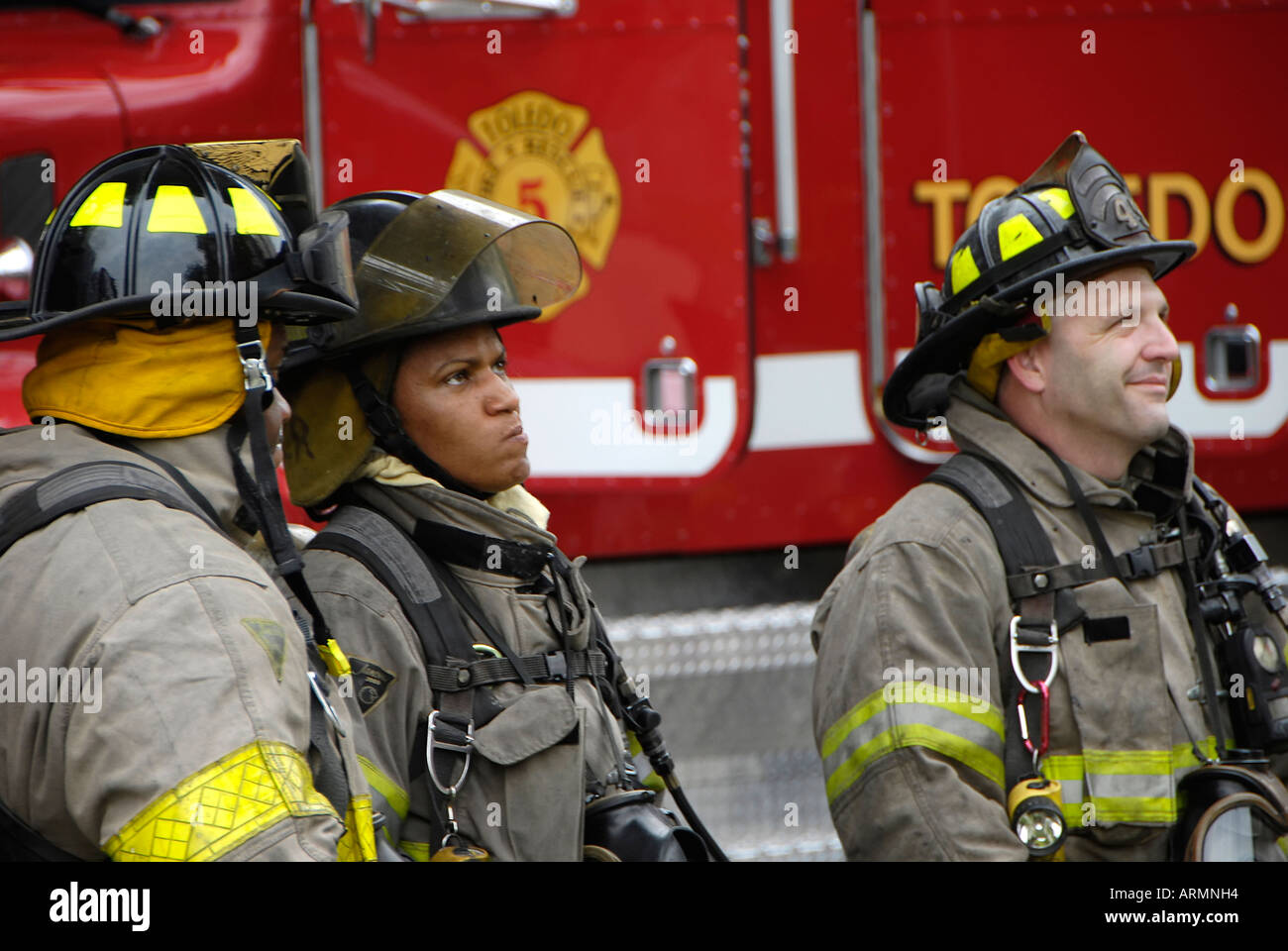 Portrait of a fireman as he responds to an emergency fire situation ...