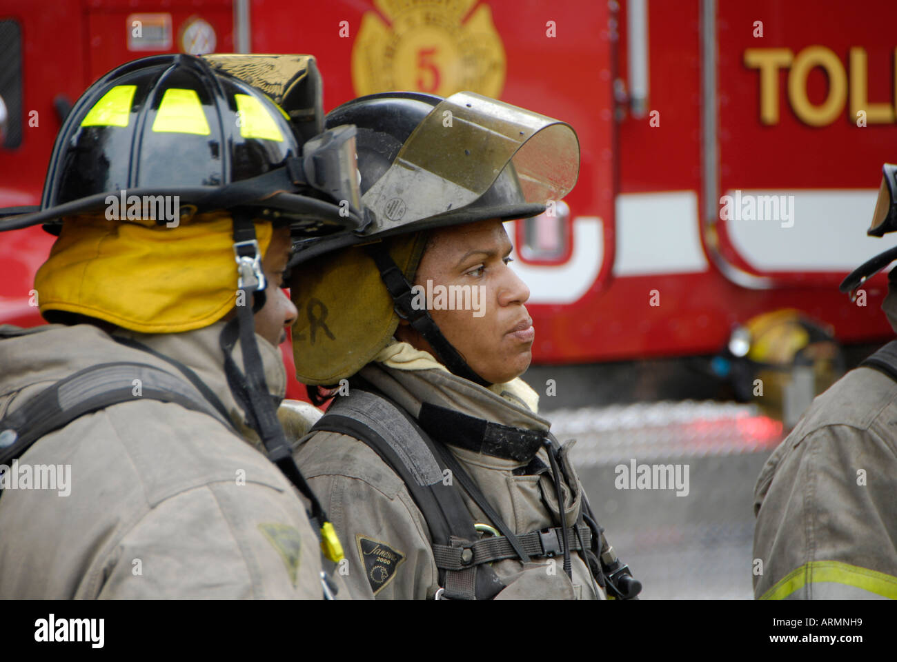 Portrait of a fireman as he responds to an emergency fire situation ...