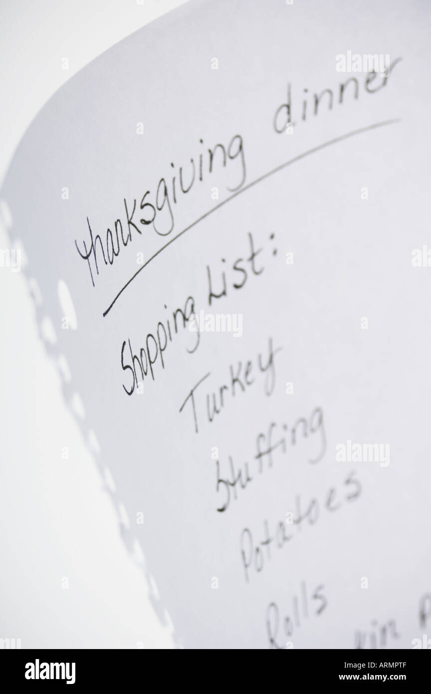 Thanksgiving dinner shopping list Stock Photo - Alamy