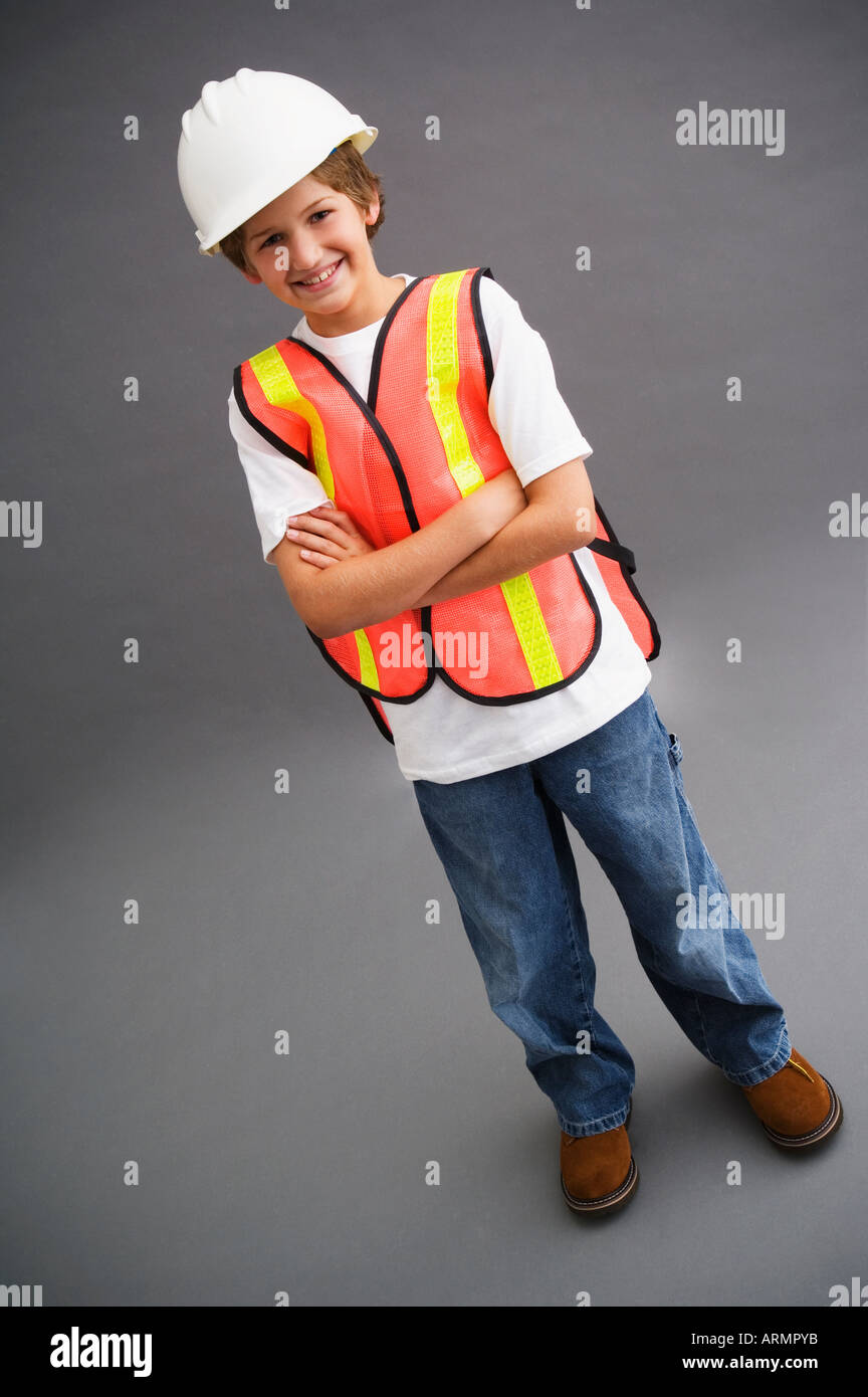 Boy in construction costume Stock Photo - Alamy