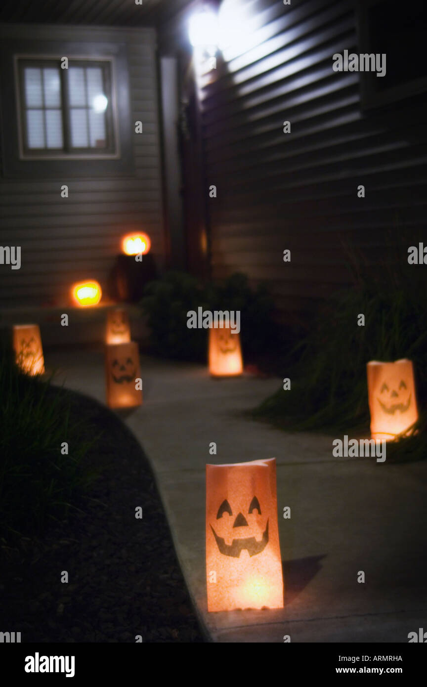 Walkway decorated for Halloween Stock Photo - Alamy