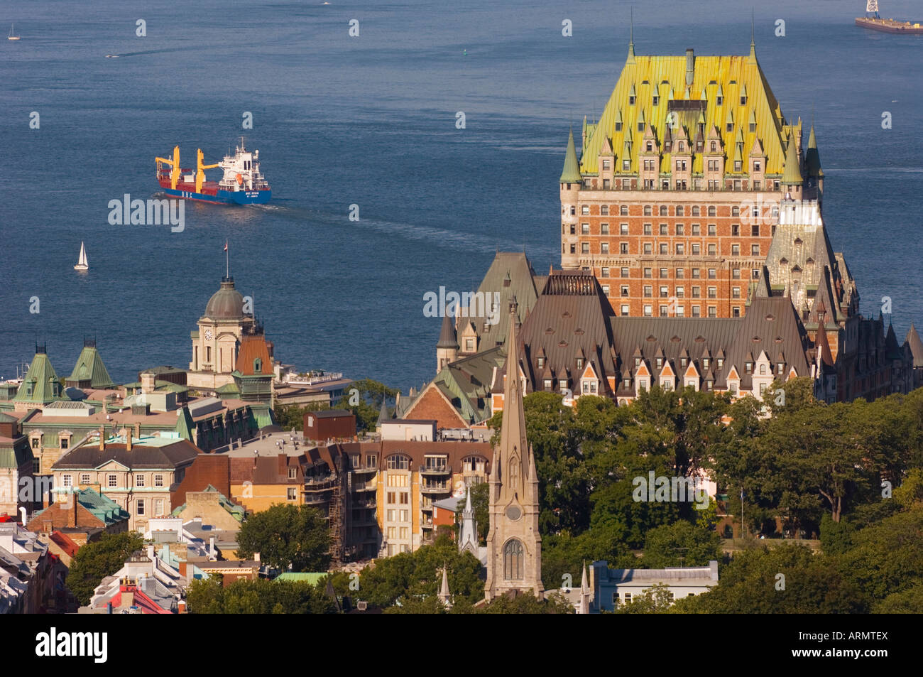 High viewpoint daylight view of Vieux-Quebec and Vieux-Port. the old ...