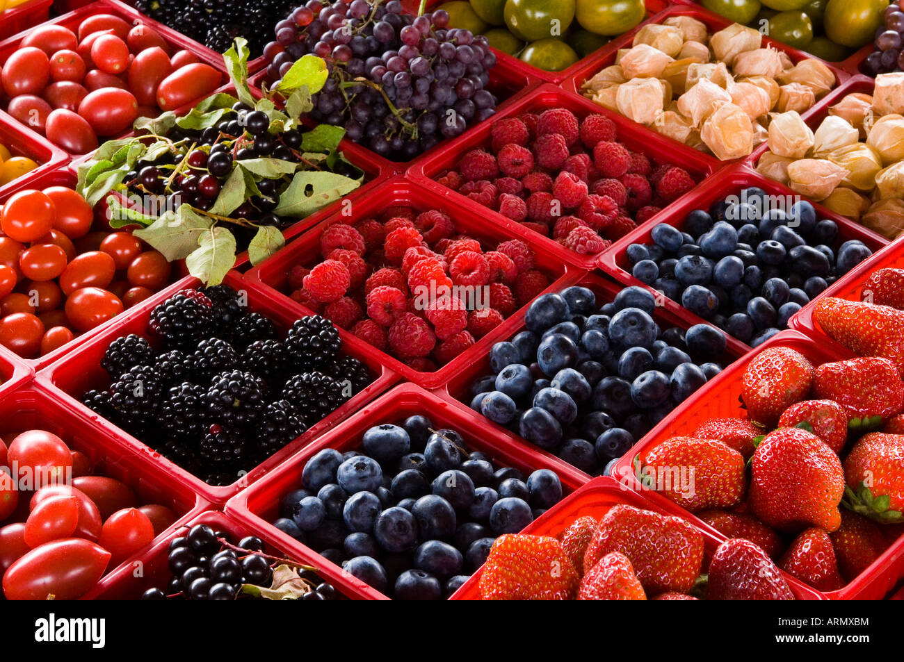 Jean Talon Market, fresh berries on display, Montreal, Quebec, Canada ...