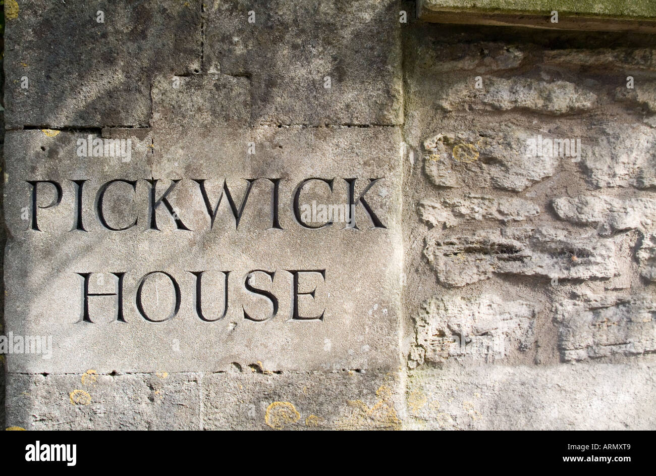 A stone house sign for Pickwick House in Corsham Stock Photo - Alamy