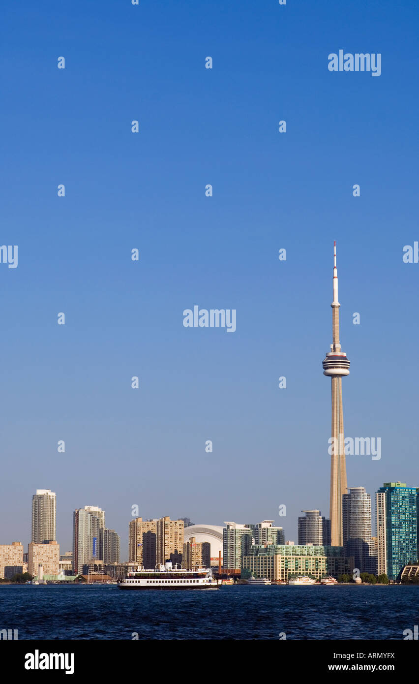 Skyline view and Ferry from across Lake Ontario from Toronto Islands of ...