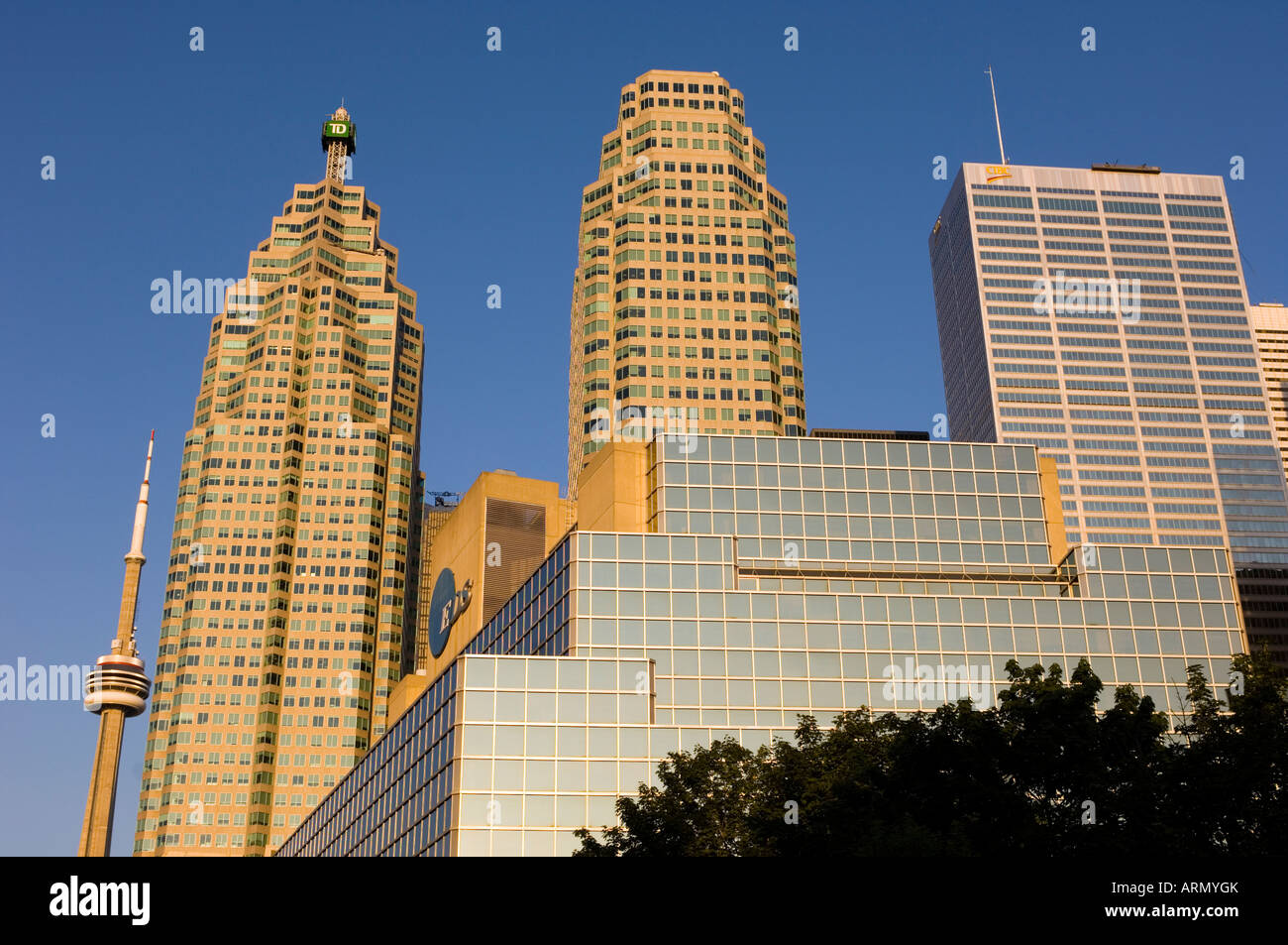 Downtown with CN Tower behing high rise BCE office towers, Toronto ...