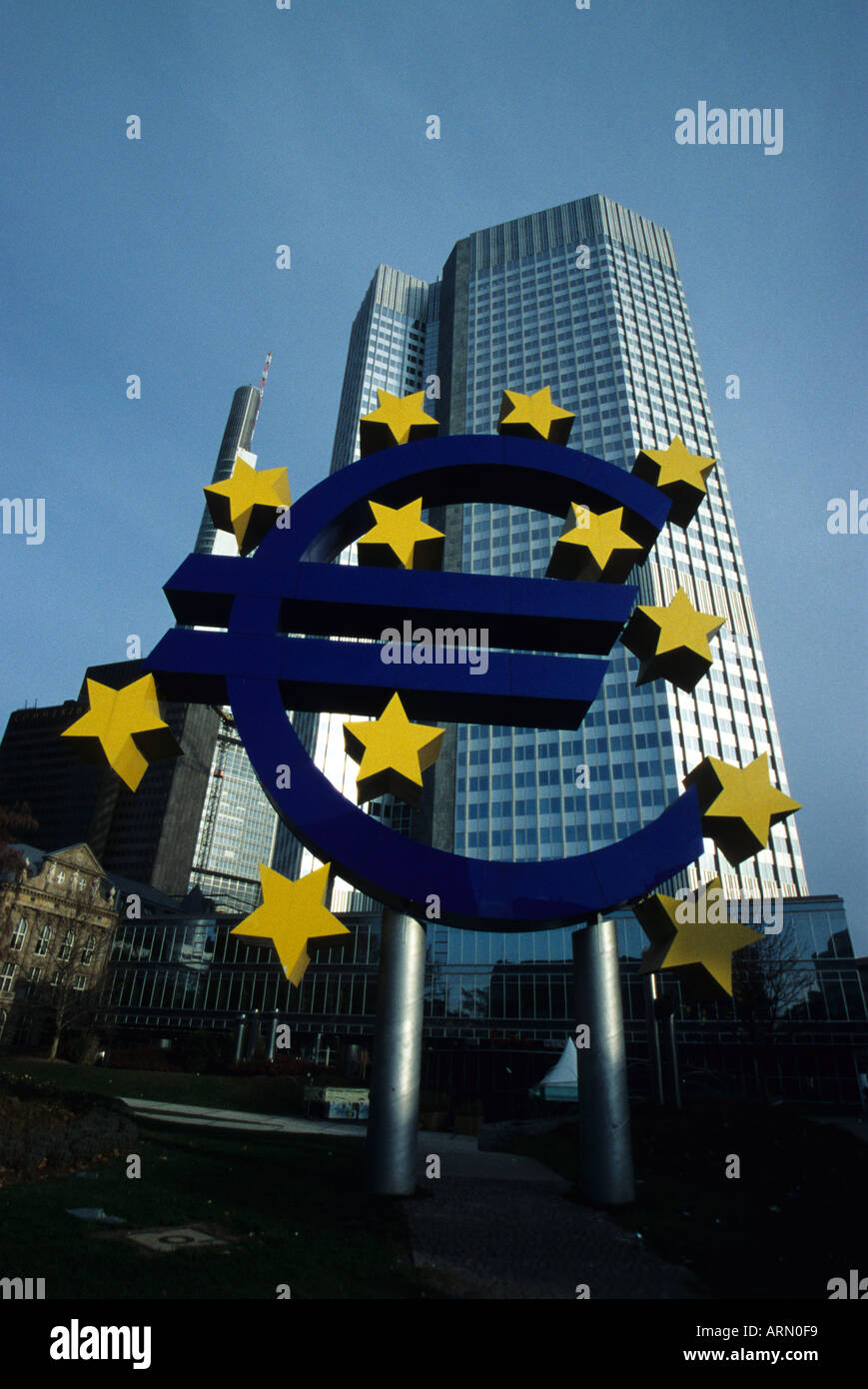 Euro symbol in front of former European Central Bank headquarters ...