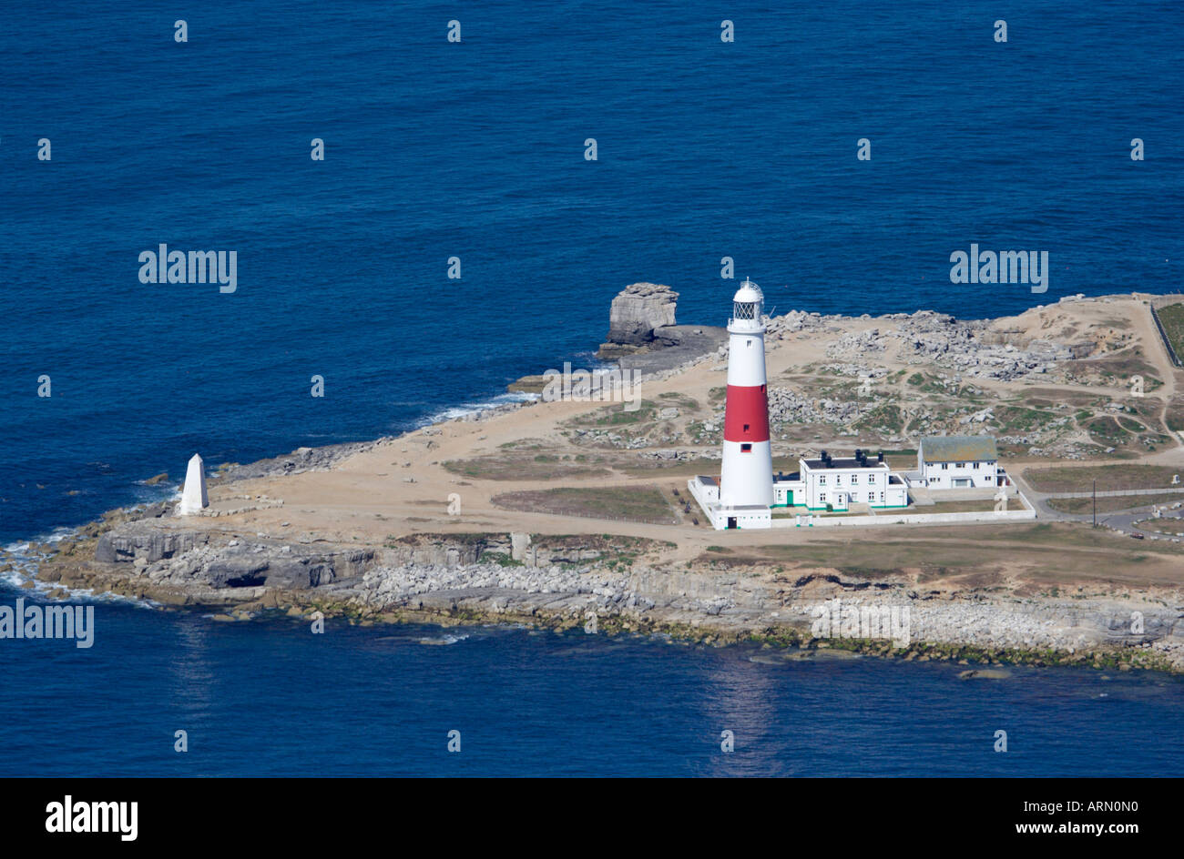 Aerial view of Portland Bill lighthouse and obelisk. Dorset. UK Stock ...