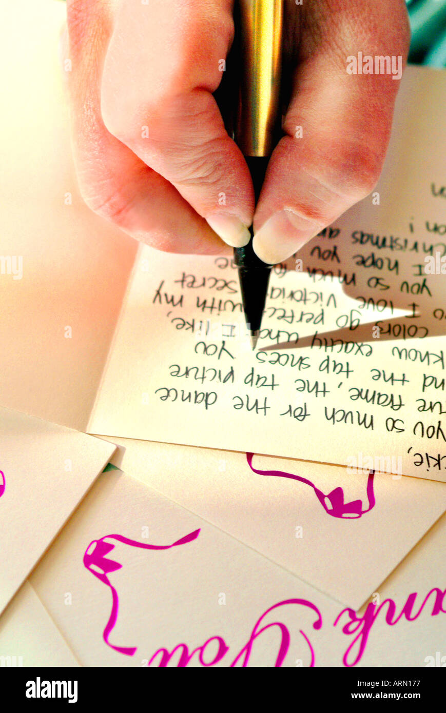 Thank you note with pen tip Stock Photo - Alamy