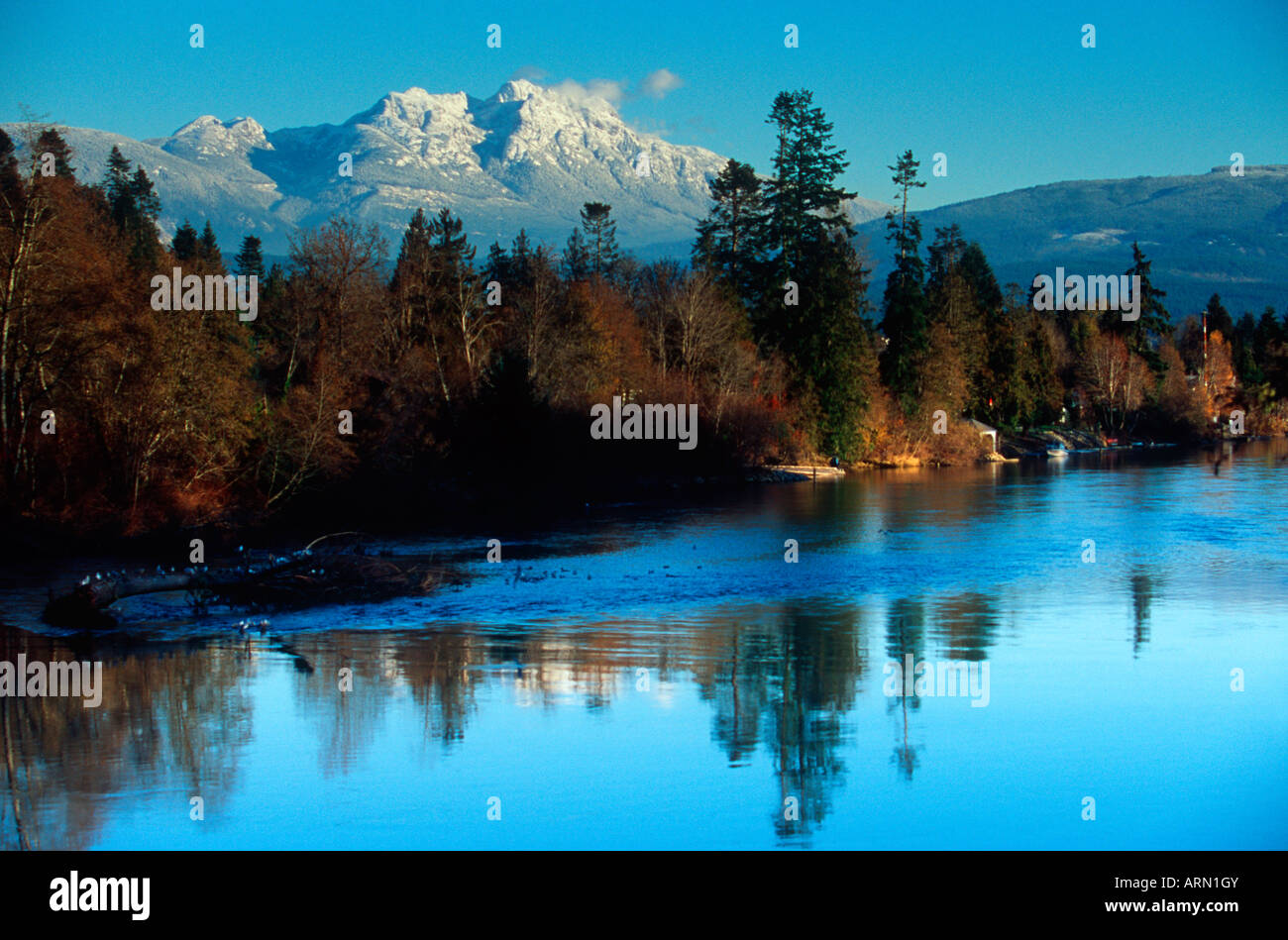 Mount Arrowsmith with snow, over Somass/Stamp River, Port Alberni ...