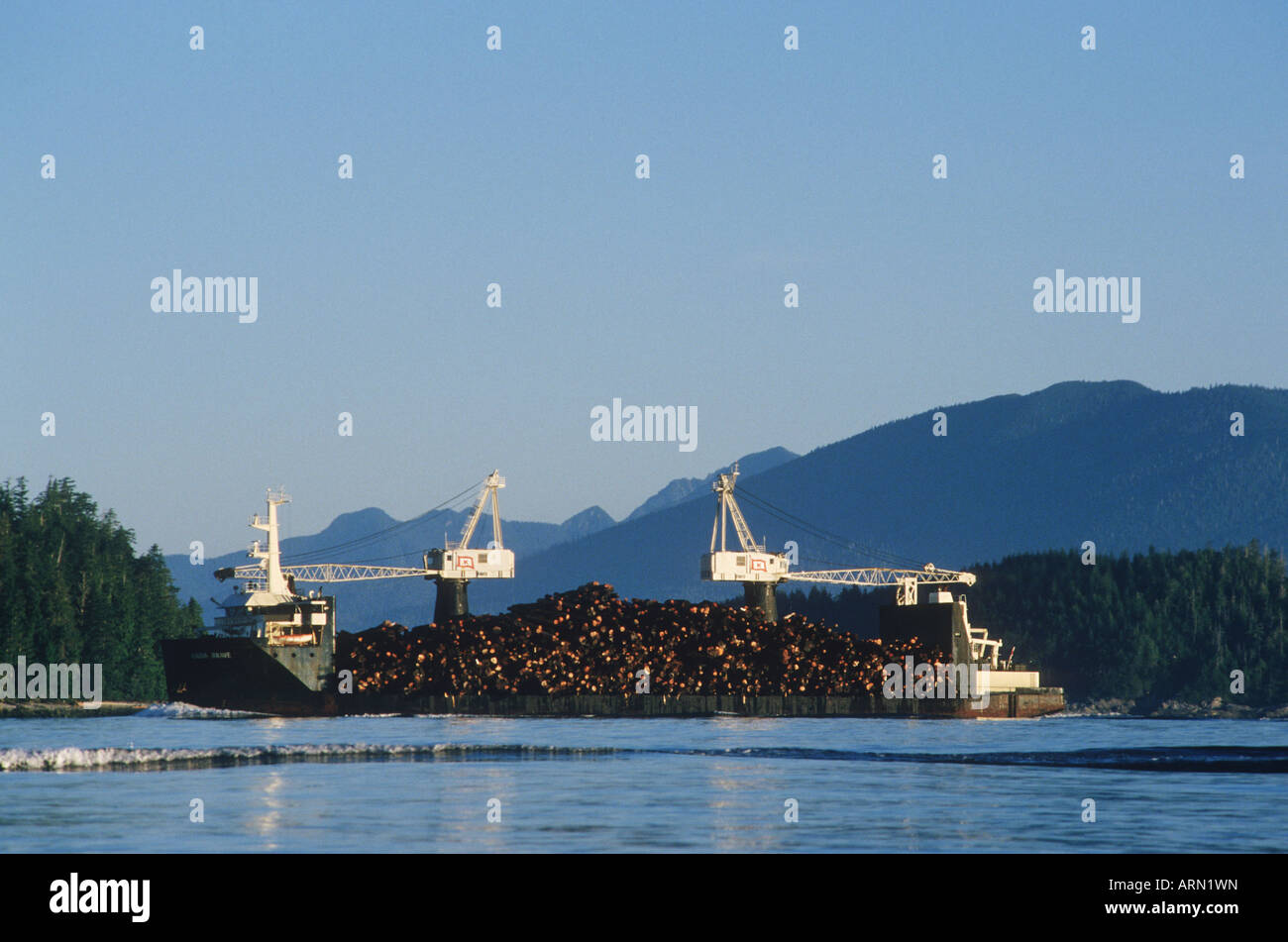 Loaded log barge in Georgia Strait, British Columbia, Canada Stock ...
