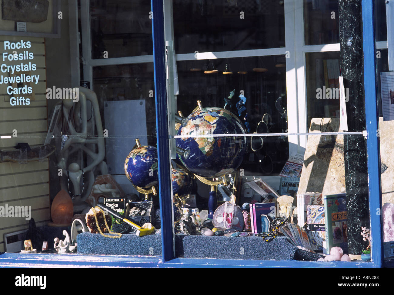 Window of shop selling rocks crystals and related gift items Stock ...