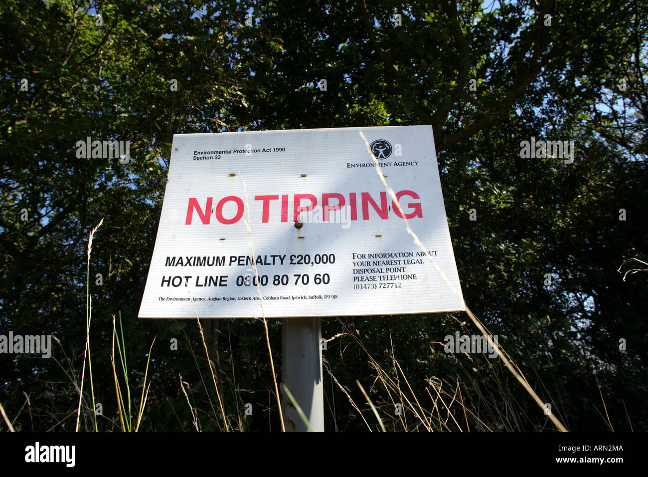 Environment Agency "No Tipping" warning sign, Essex, England, UK Stock ...
