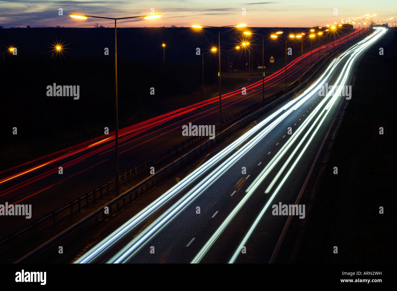 Traffic light trails on the A299 Thanet Way Kent England Stock Photo ...