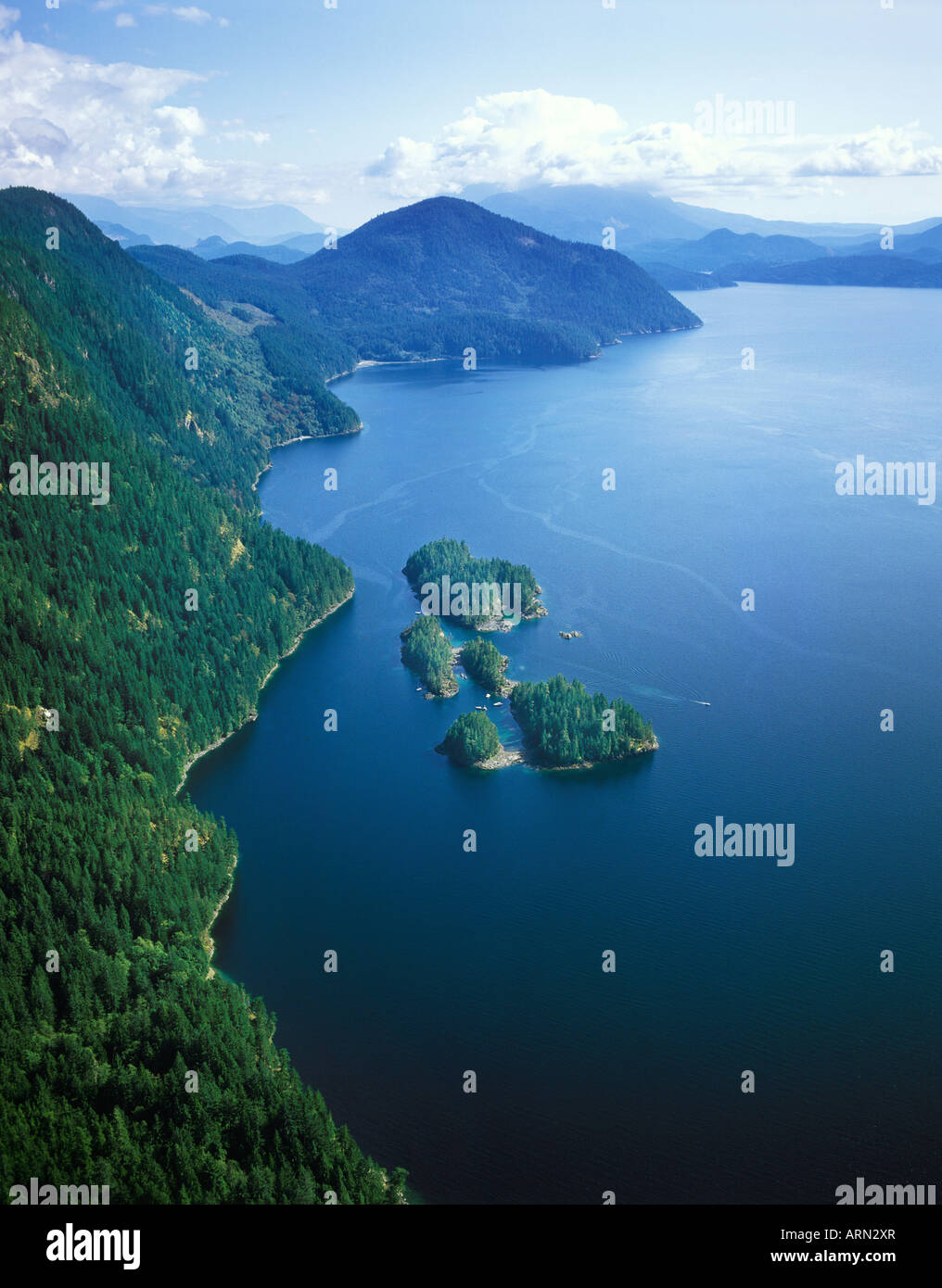 Aerial view of Jervis Inlet, Hotham Sound, Harmony Island, British ...