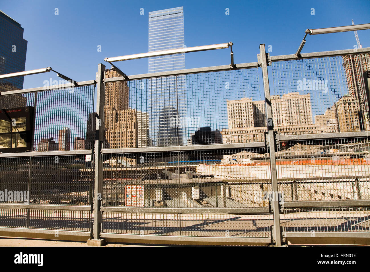 Fencing alongside Ground Zero with surrounding offices, New York, USA ...