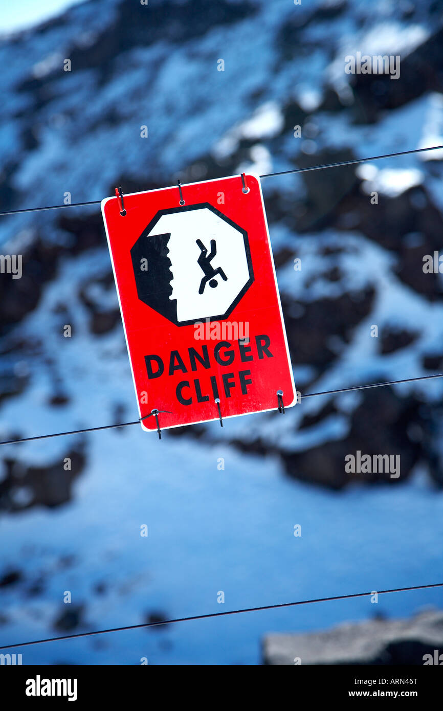 health and safety sign warning of cliff fall Stock Photo - Alamy
