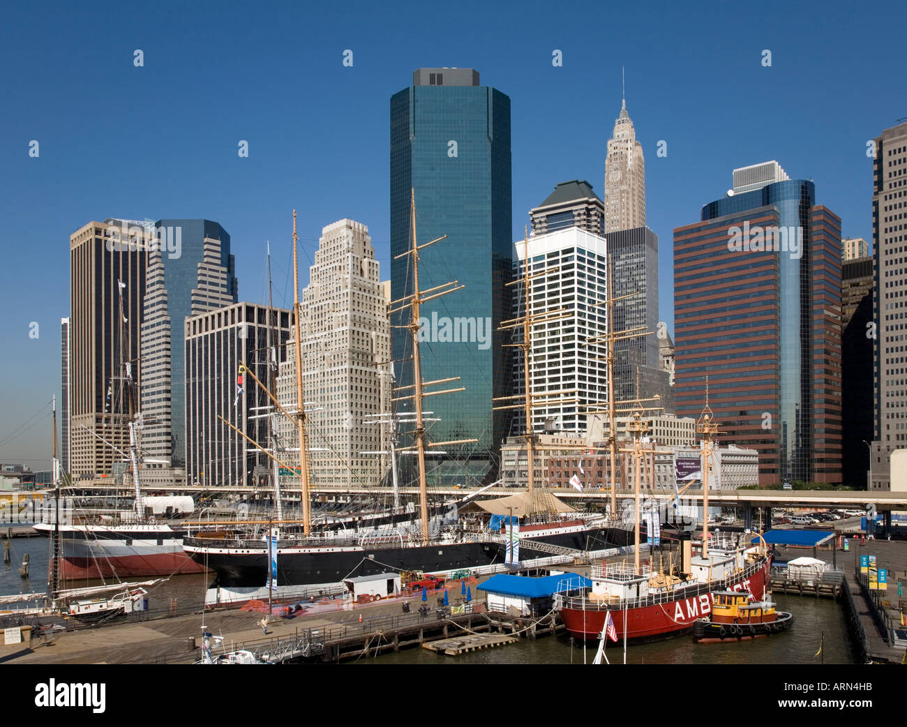 Tall ships and vessels at the museum in South Street Seaport, Manhattan ...