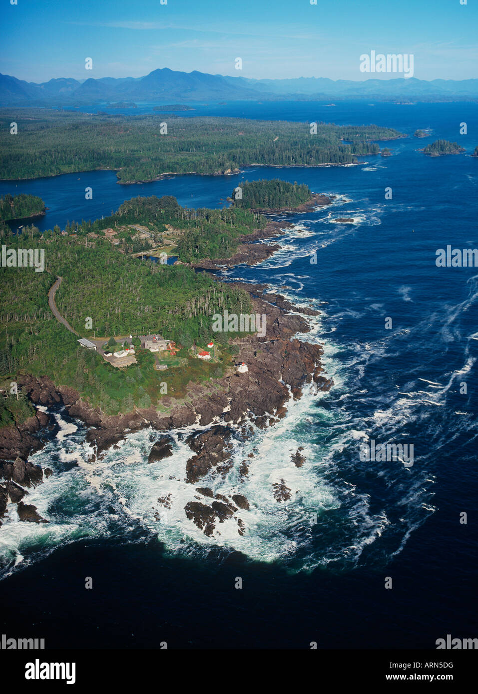 Aerial view of Amphitrite Point, Ucluelet, British Columbia, Canada ...