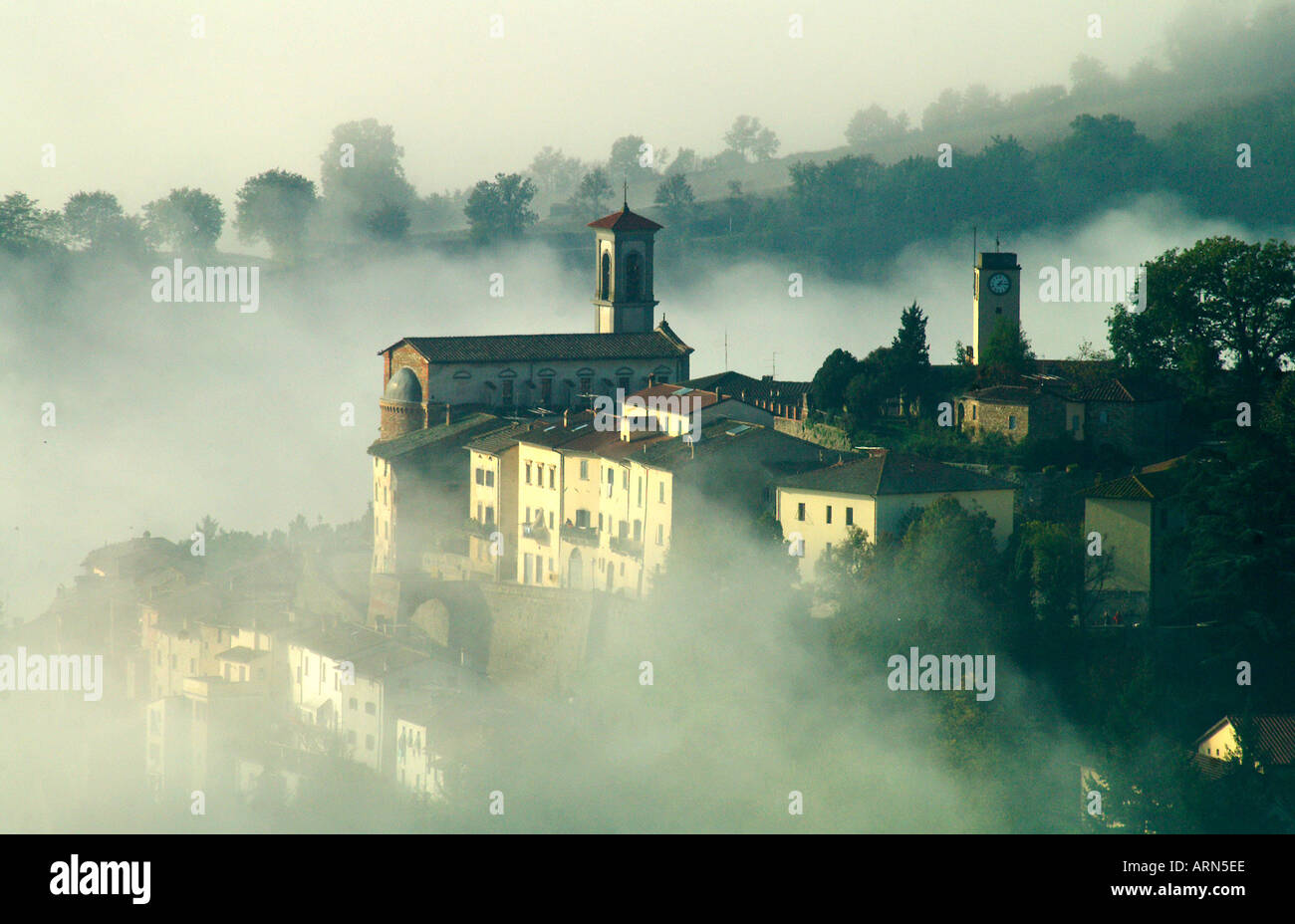 The renaissance village of Monterchi at dawn Tuscany Italy Stock Photo ...