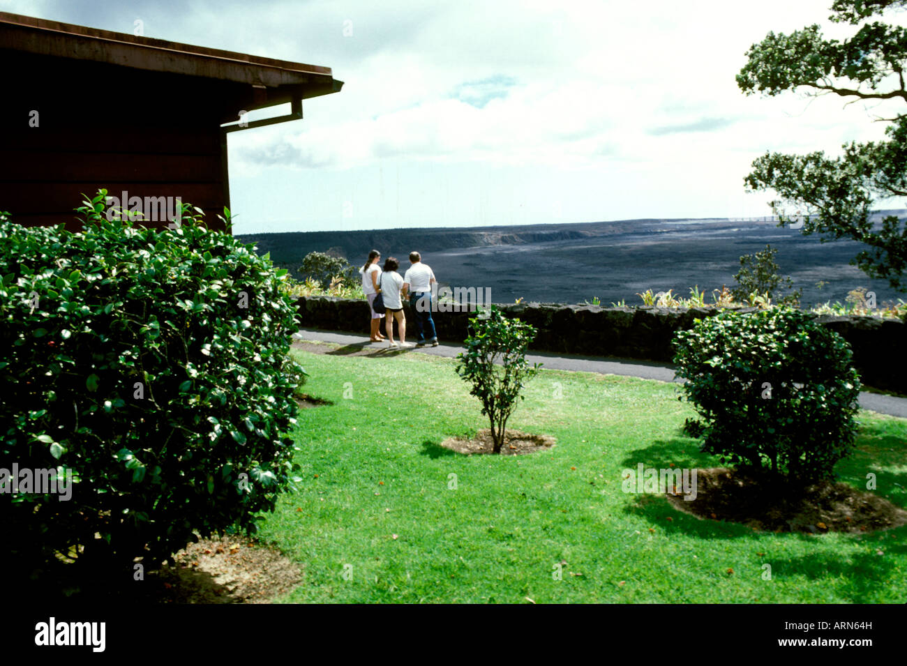 Visitors view volcano at Volcano House in Hawaii Volcanoes National ...
