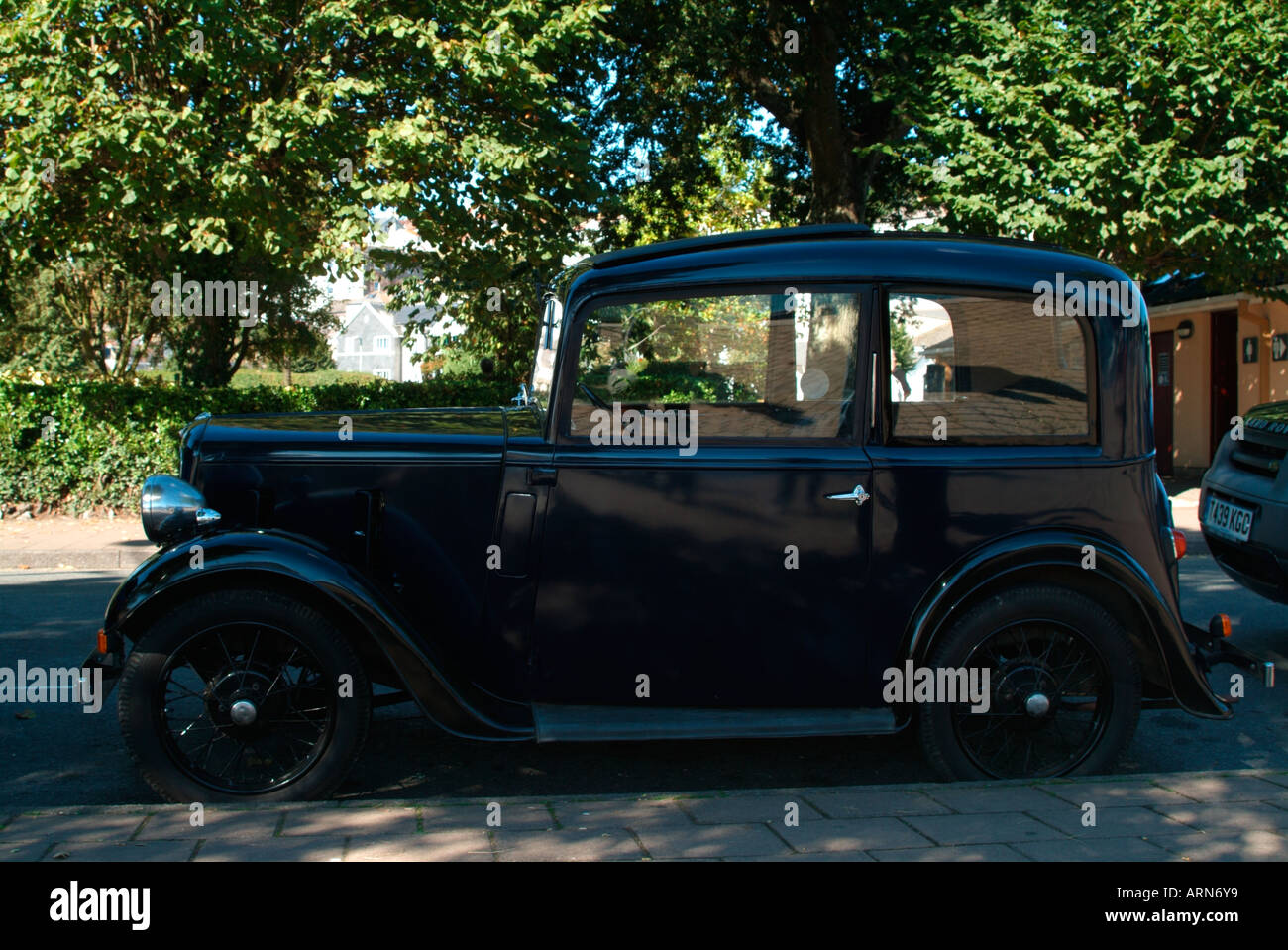 Navy blue Austin car parked in Dartmouth Devon England UK Stock Photo ...