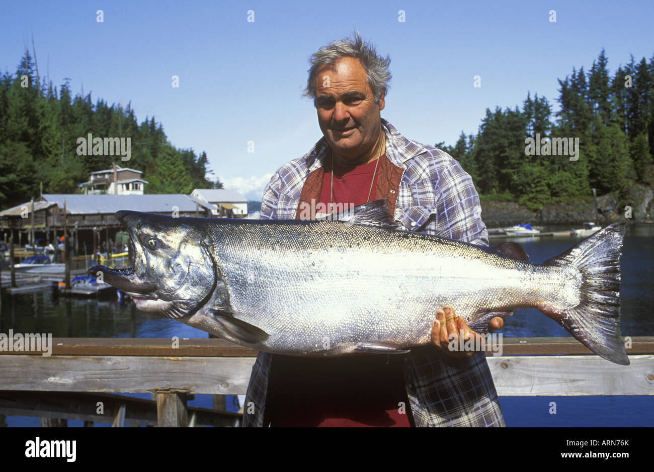Ocean fishing, angler displays 55 lb. chinook salmon catch, Vancouver ...
