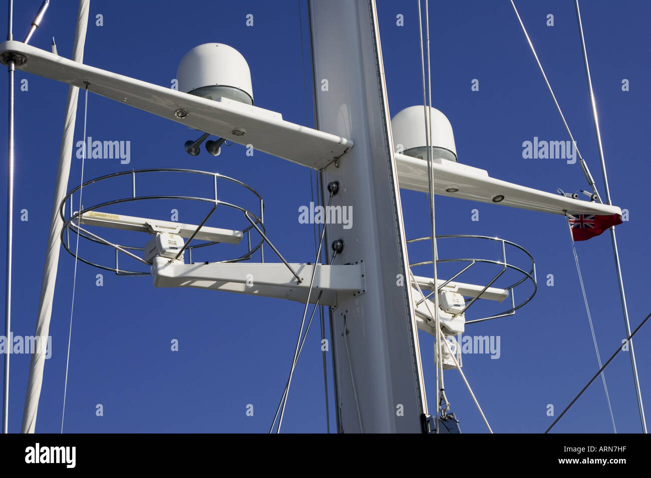 Communications and radar array on board a superyacht March 2006 Stock ...