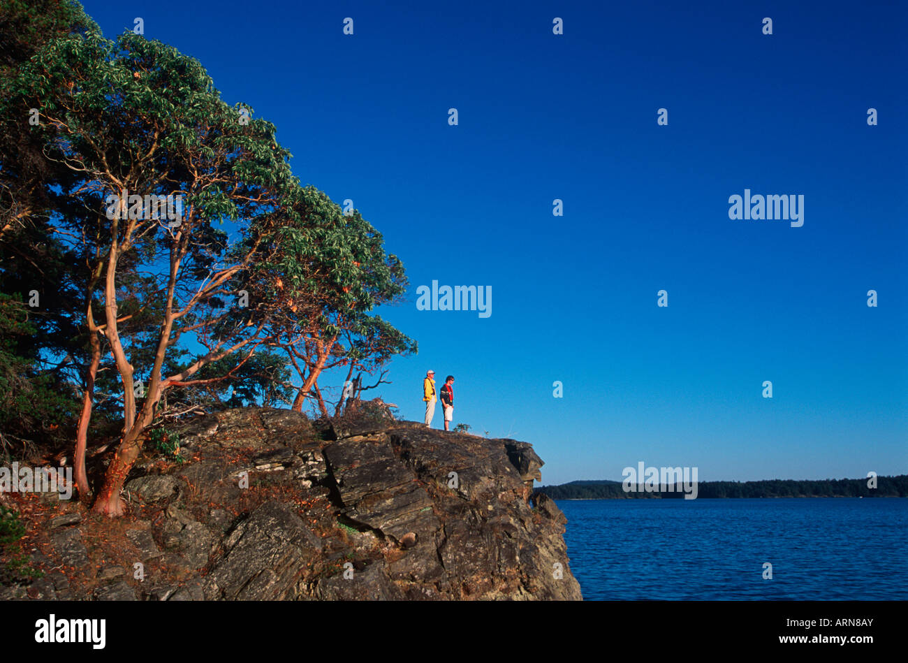 hikers on knoll, Russell Island , Gulf Islands National Park, near ...