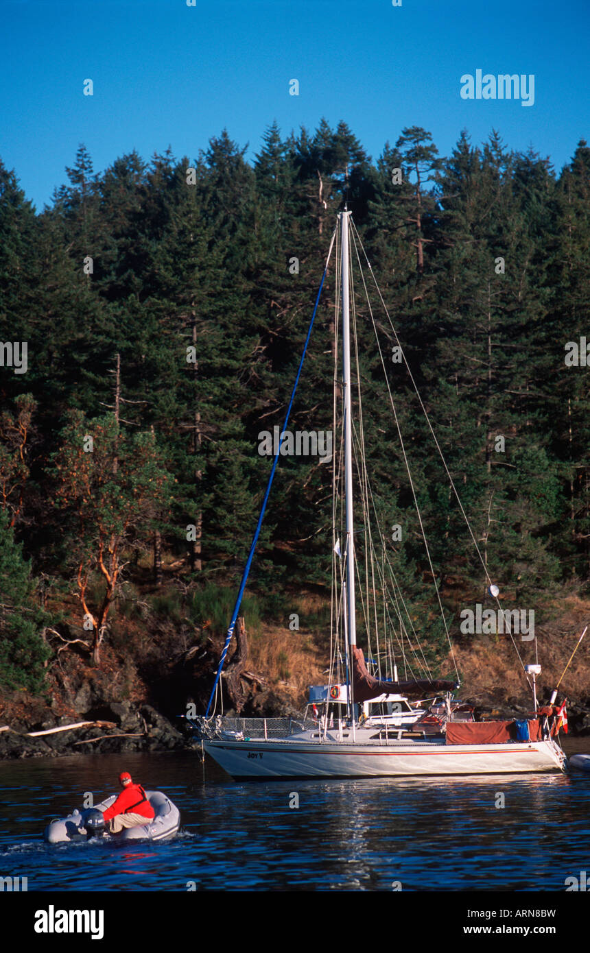 boats moored in anchorage, Portland Island, Gulf Islands National Park ...