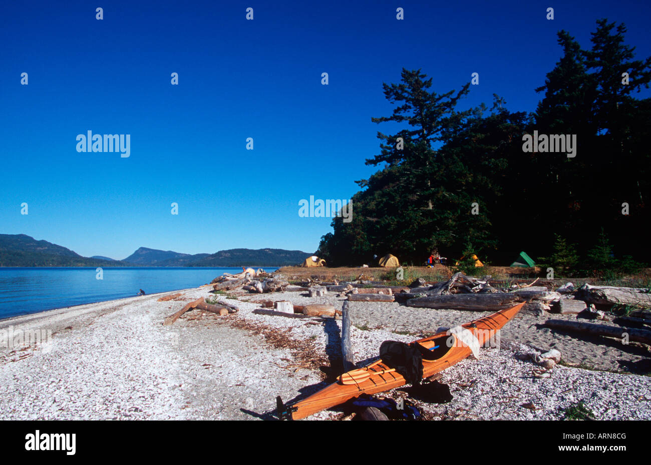kayakers camping at shell beach, Portland Island, Gulf Islands National ...