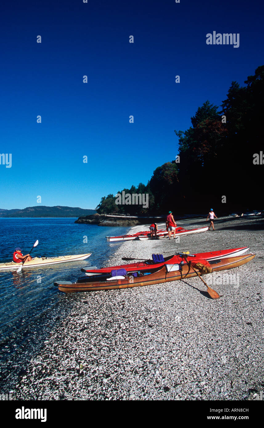 kayakers camping at shell beach, Portland Island, Gulf Islands National ...