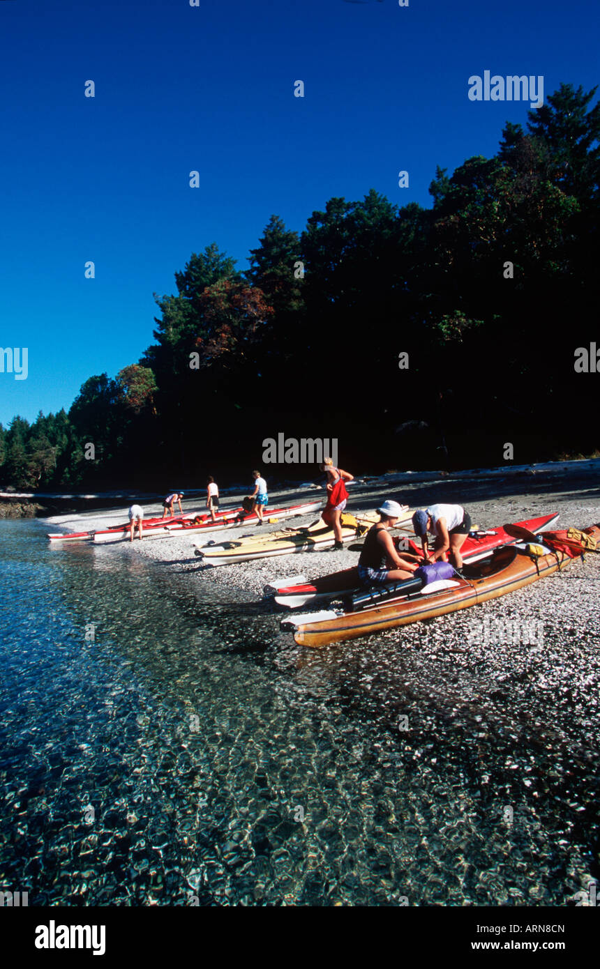 kayakers camping at shell beach, Portland Island, Gulf Islands National ...