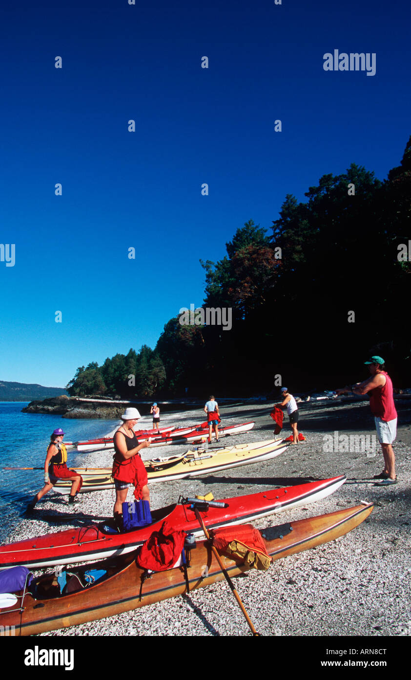 kayakers camping at shell beach, Portland Island, Gulf Islands National ...
