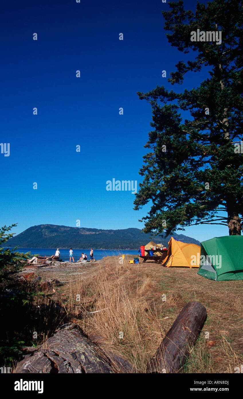 kayakers camping at shell beach, Portland Island, Gulf Islands National ...