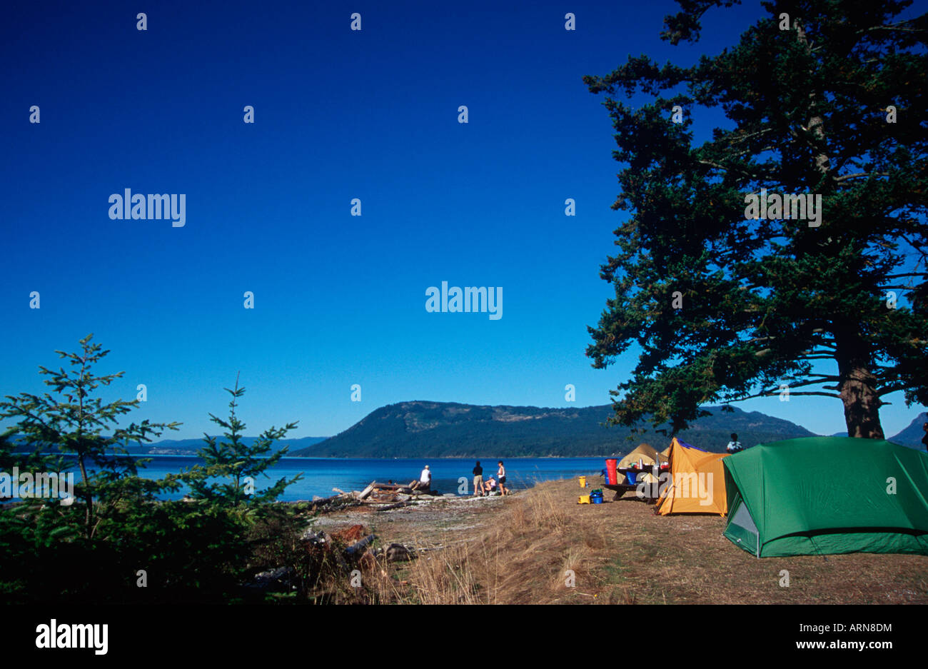 kayakers camping at shell beach, Portland Island, Gulf Islands National ...