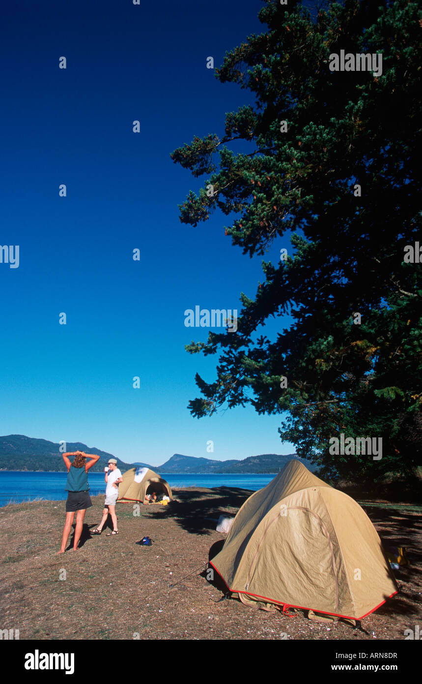 kayakers camping at shell beach, Portland Island, Gulf Islands National ...