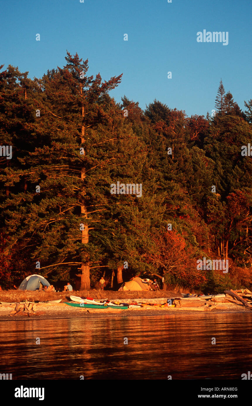 kayakers camping at shell beach, Portland Island, Gulf Islands National ...