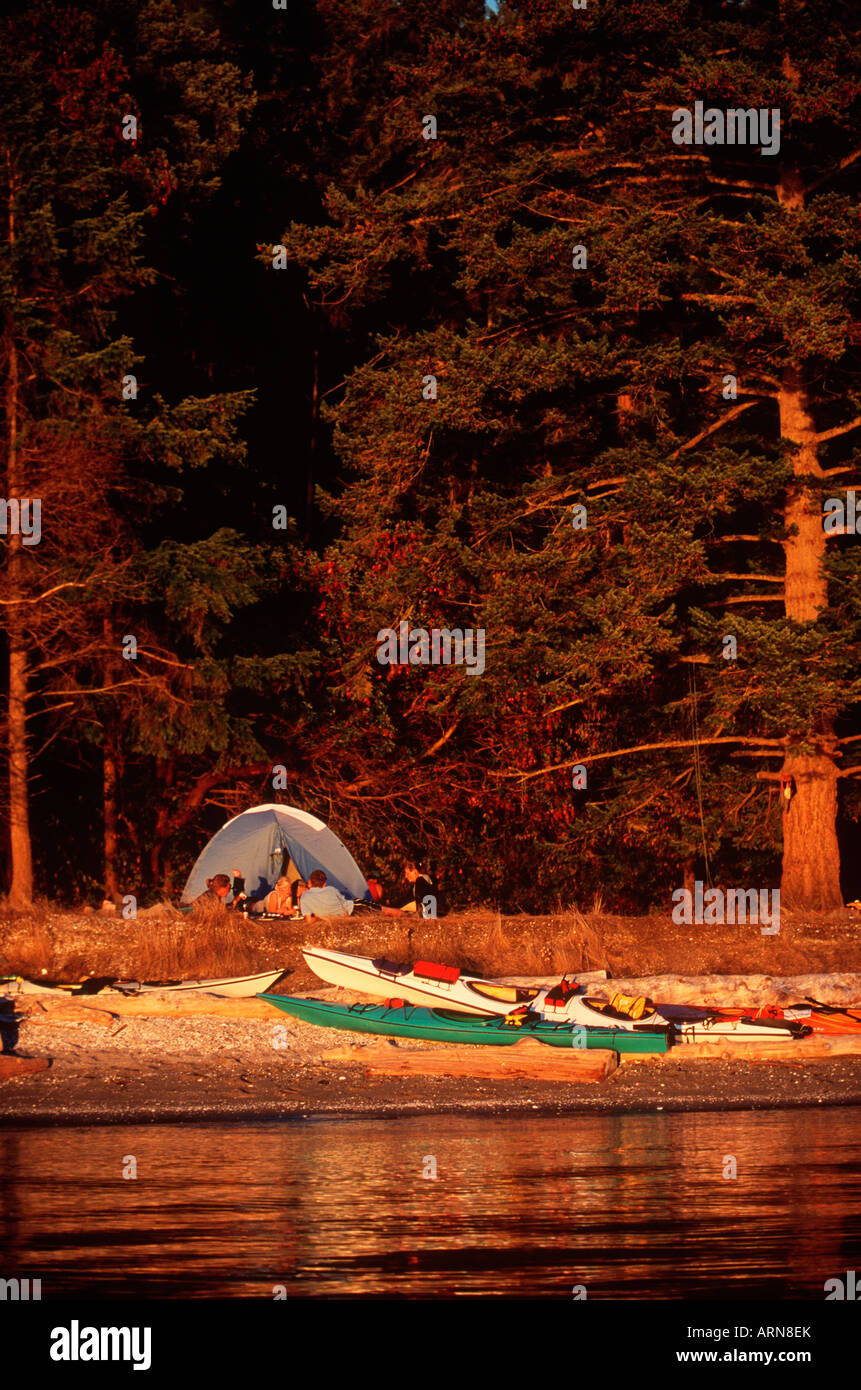 kayakers camping at shell beach, Portland Island, Gulf Islands National ...
