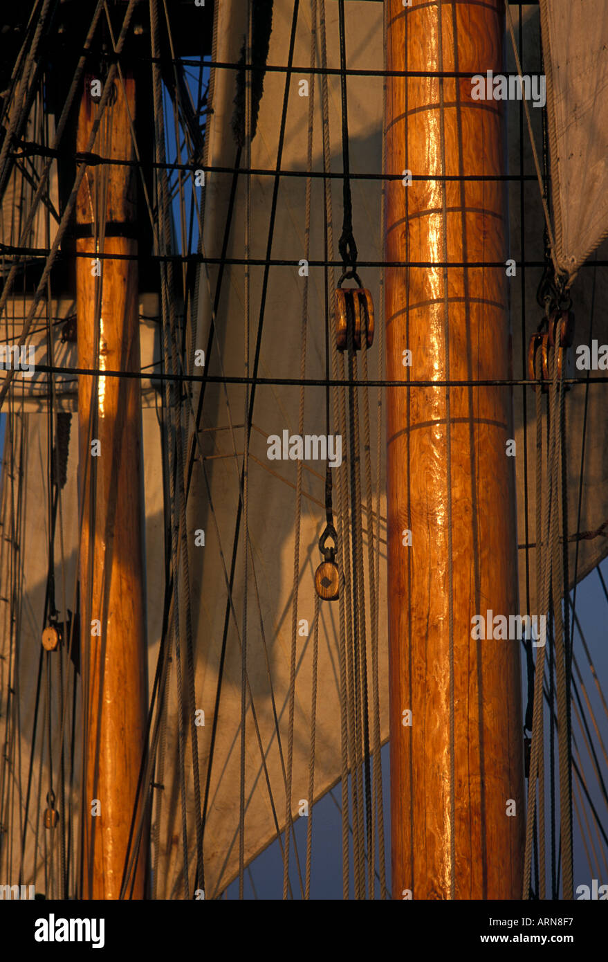 Wooden masts and sails of square rigged sailing ship Kaskelot Stock ...