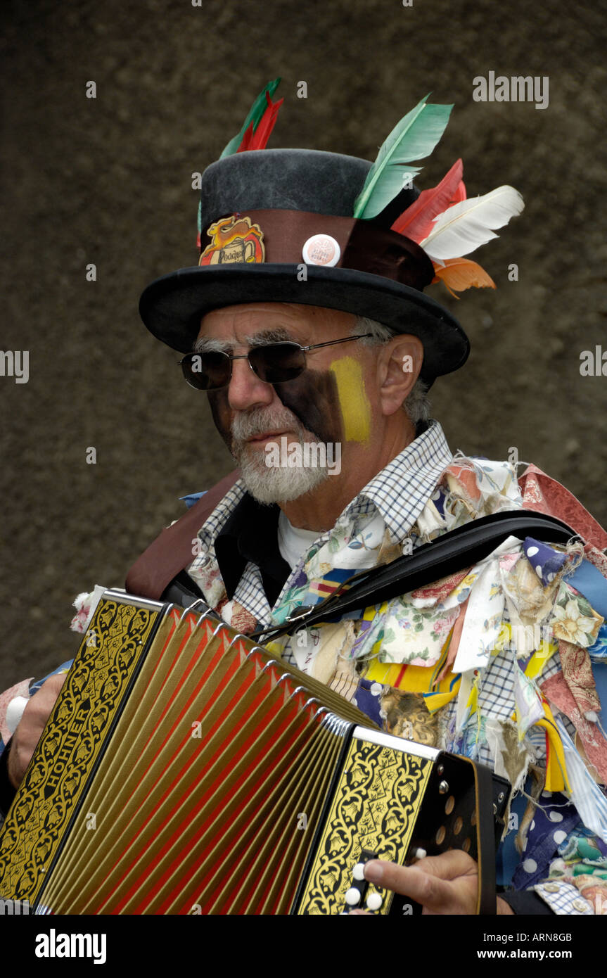 Border Morris Dancer playing accordian England Wales border Stock Photo ...