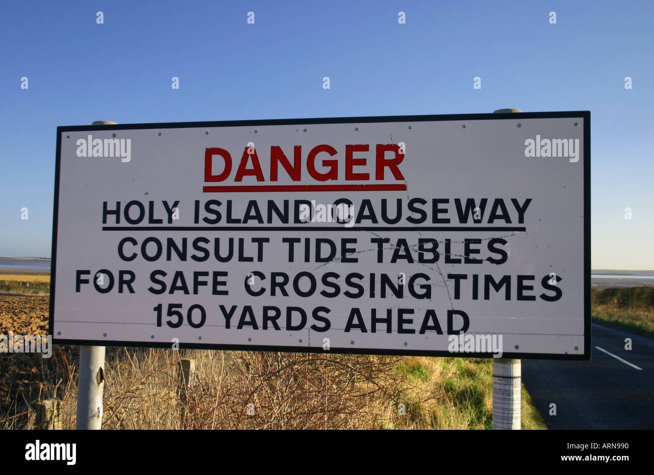 Danger Holy Island Causeway Warning Sign Lindisfarne Northumberland ...