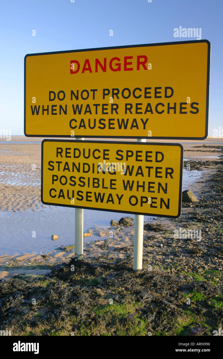 Danger Holy Island Causeway Warning Sign Lindisfarne Northumberland ...
