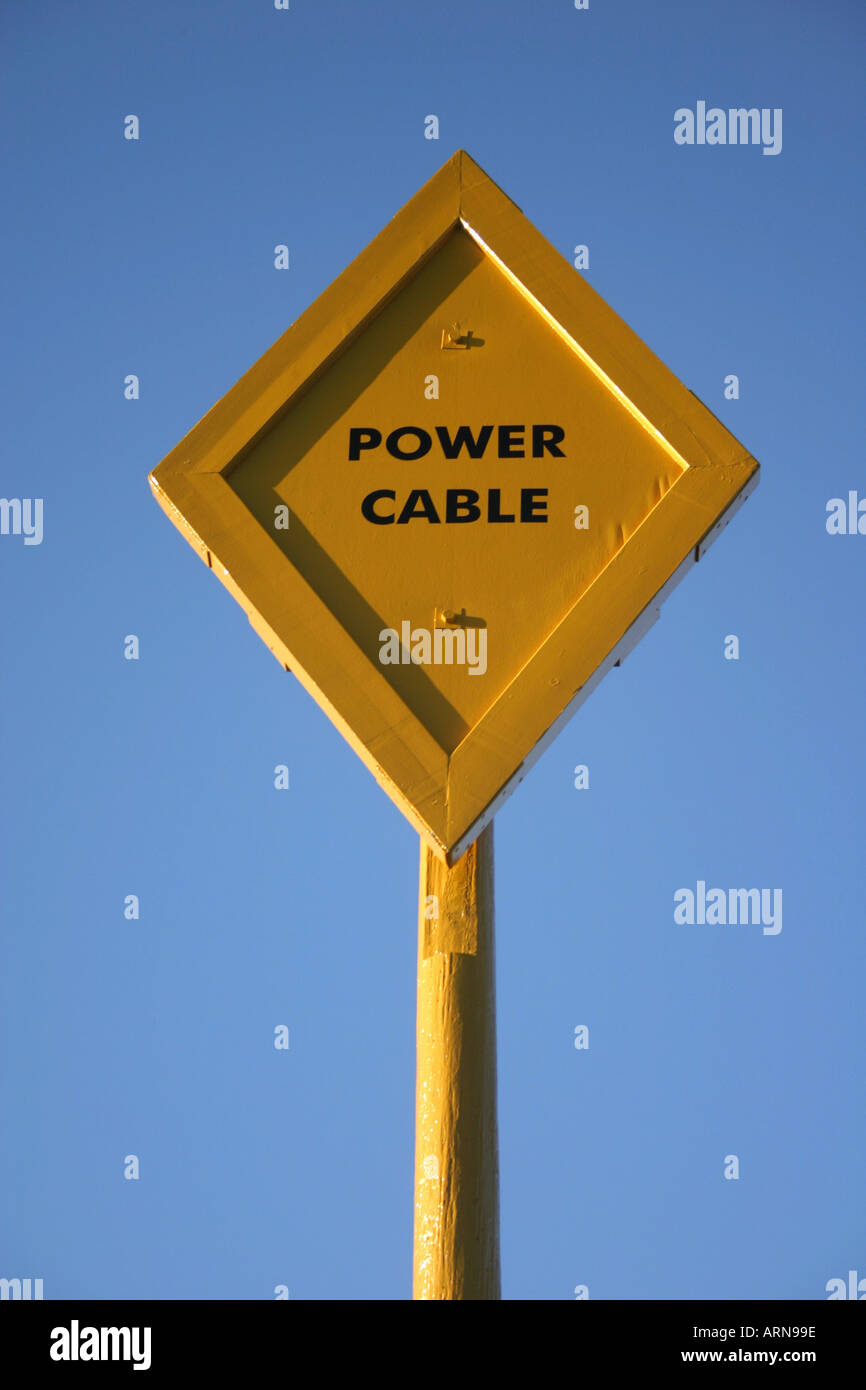 Power Cable Sign Holy Island Causeway at Lindisfarne Northumberland ...