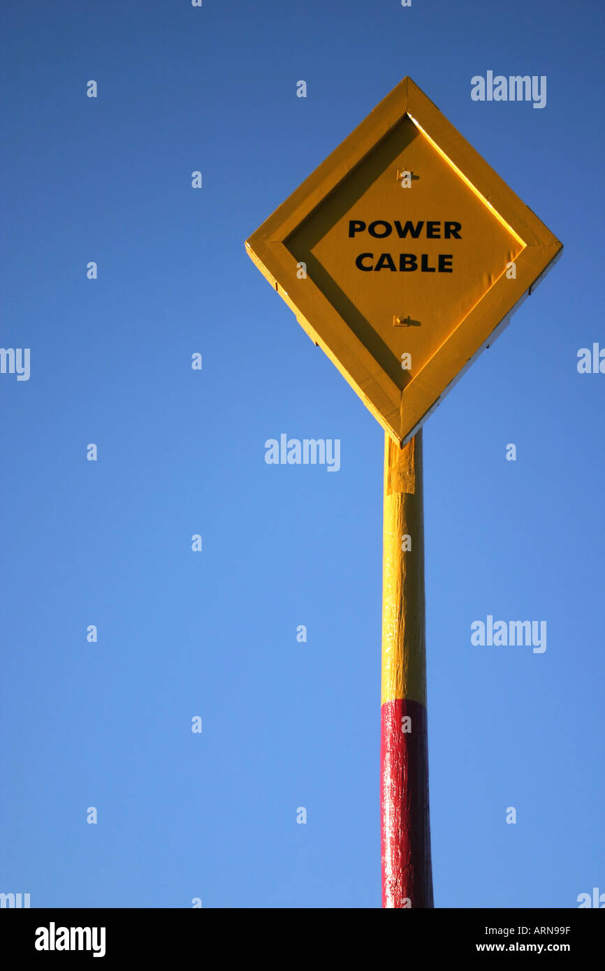 Power Cable Sign Holy Island Causeway at Lindisfarne Northumberland ...