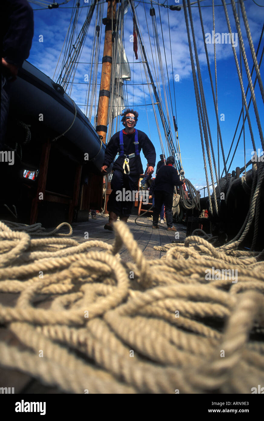 Deck scene aboard square rigged sailing ship Phoenix Stock Photo - Alamy