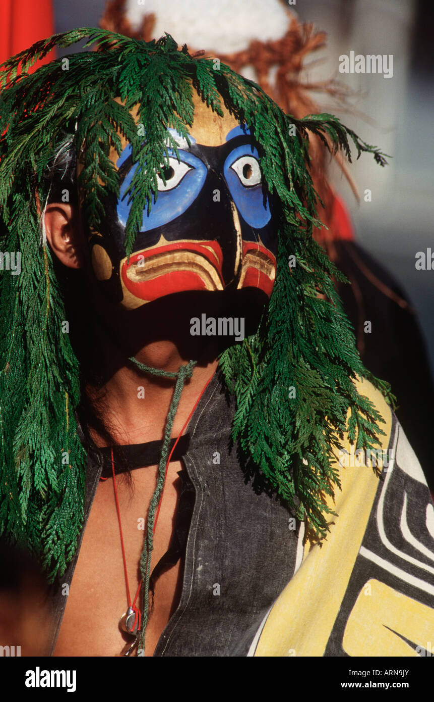 First Nations culture. Nisgaa in ceremonial regalia with head dress ...
