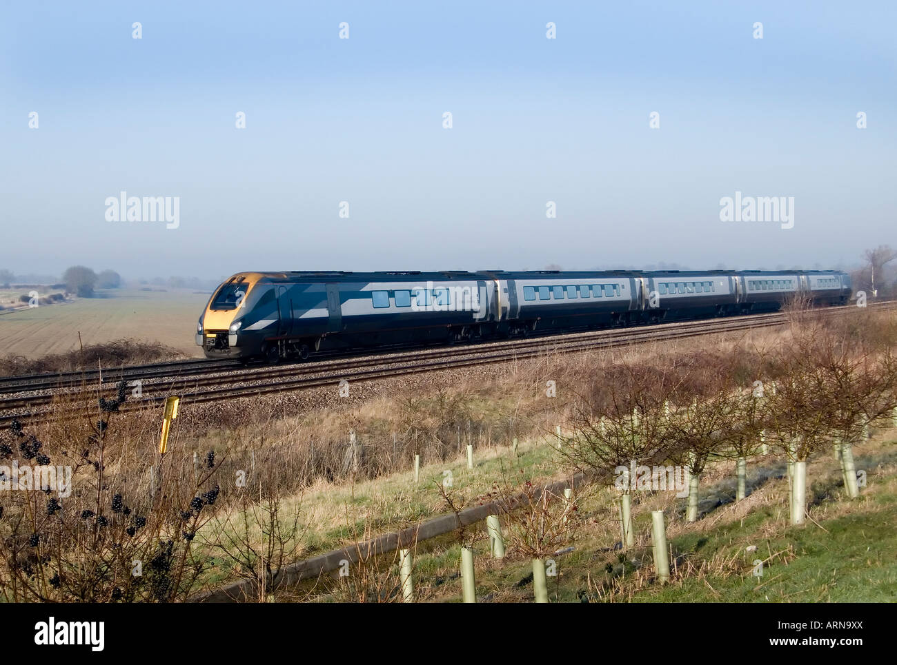 midland main line high speed train passing through country side england ...