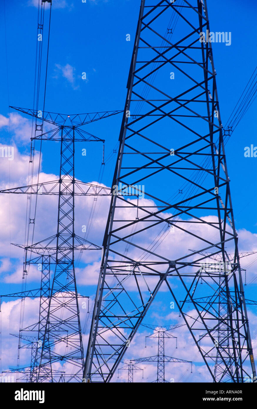 Hydro transmission towers - cumulus cloud background, British Columbia ...